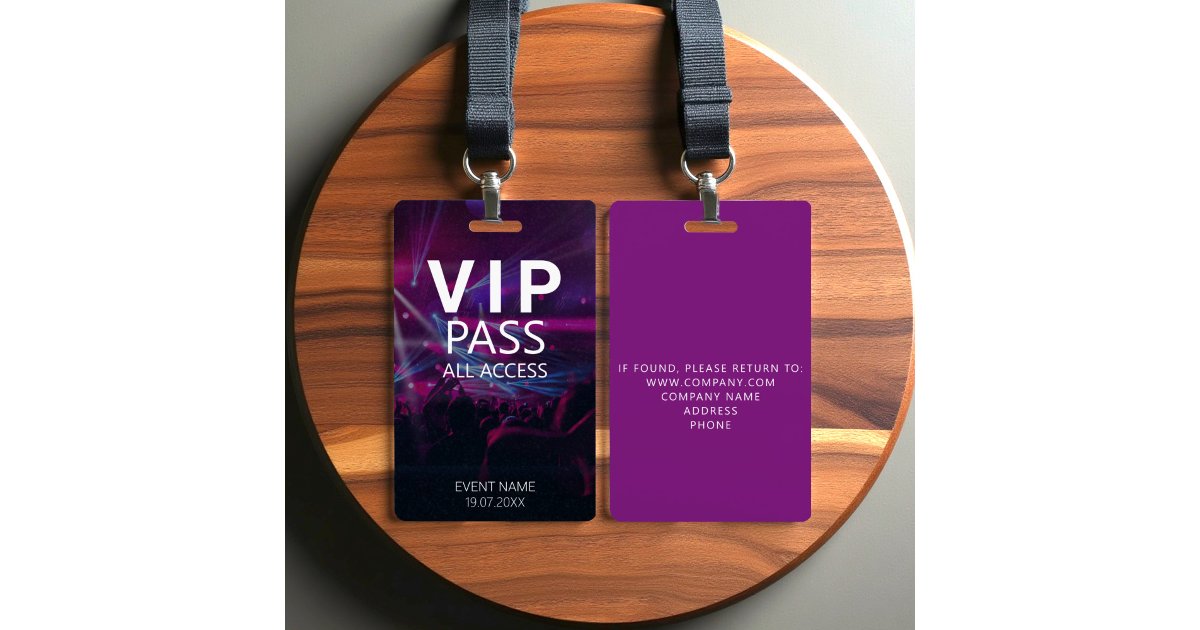 Custom VIP All Access Event Concert Purple Badge | Zazzle