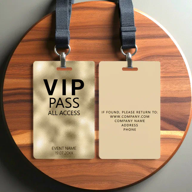 Custom VIP All Access Event Gold Foil Badge | Zazzle