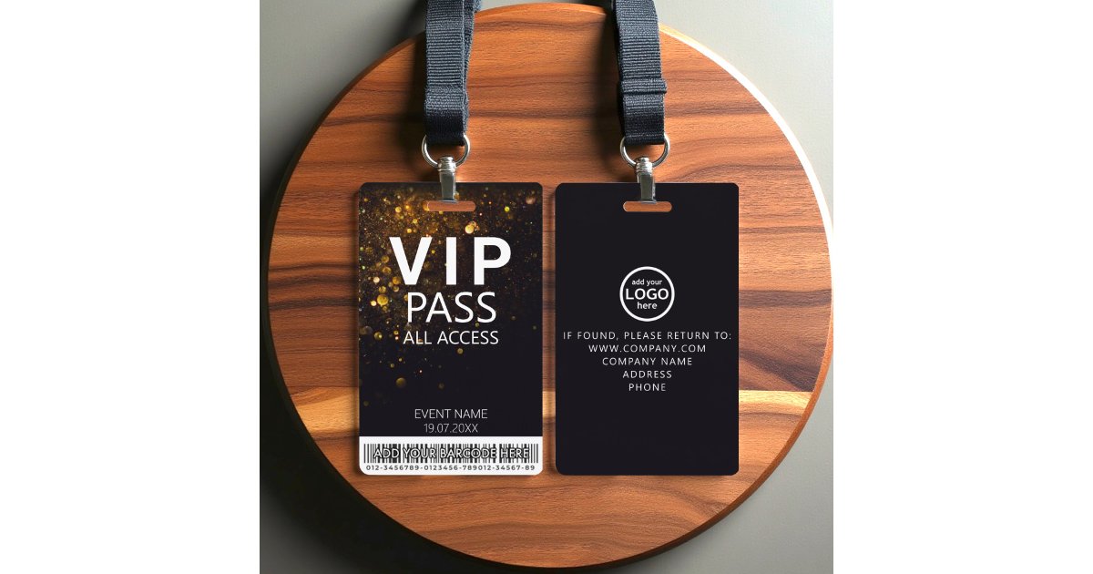Custom VIP All Access Glitter Badge with Barcode | Zazzle