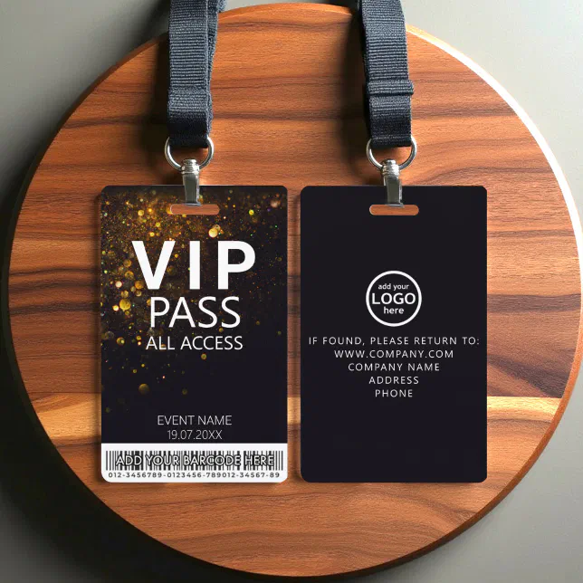 Custom VIP All Access Glitter Badge with Barcode | Zazzle