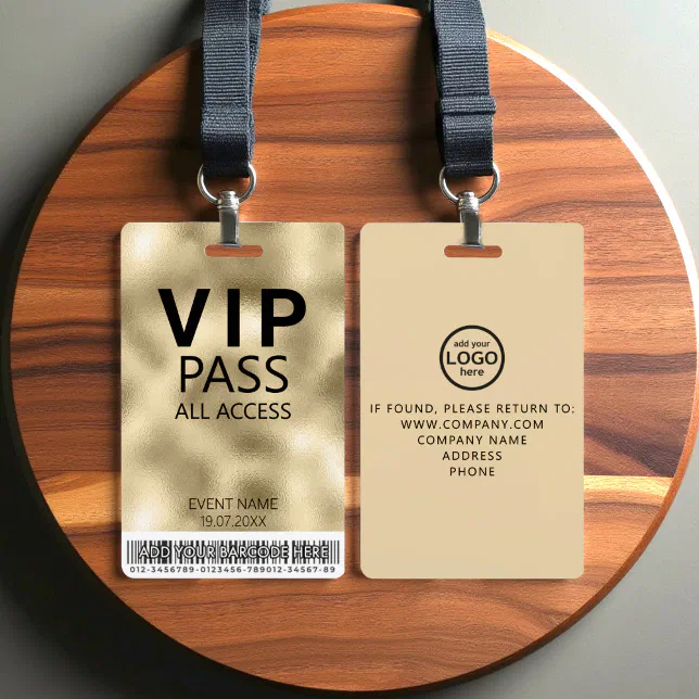 Custom VIP All Access Gold Foil Badge | Barcode | Zazzle