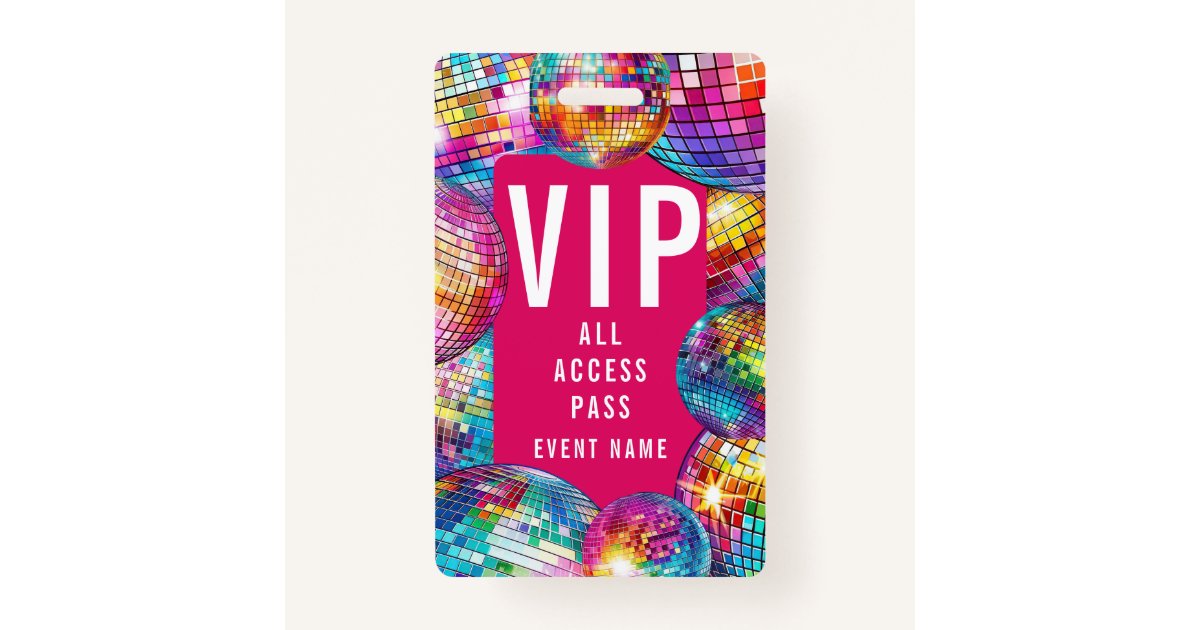 Custom VIP All Access Pass QR Code Disco Ball Badge | Zazzle