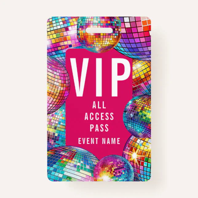 Custom VIP All Access Pass QR Code Disco Ball Badge | Zazzle