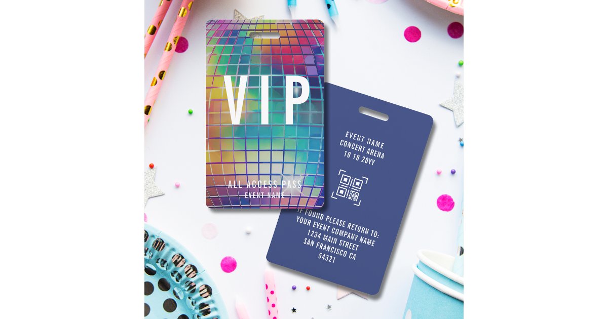 Custom VIP Concert All Access Pass QR Code Disco Badge | Zazzle
