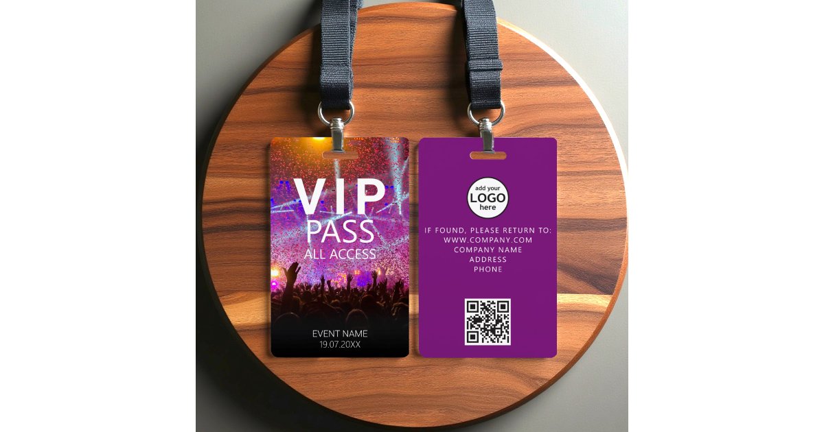 Custom VIP QR Code Event Purple Confetti Badge | Zazzle