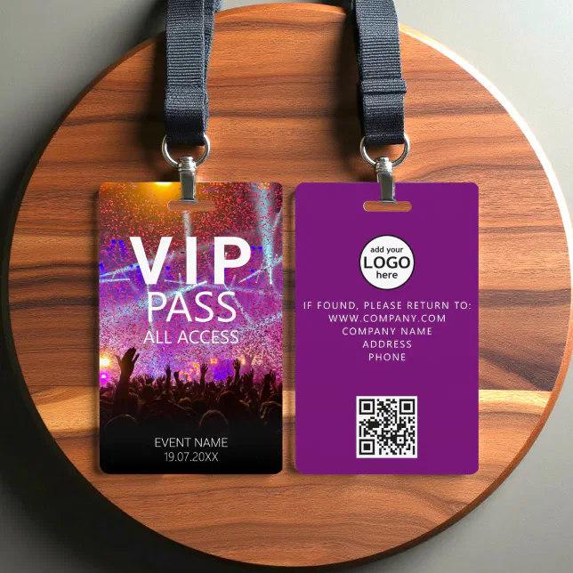 Custom VIP QR Code Event Purple Confetti Badge | Zazzle