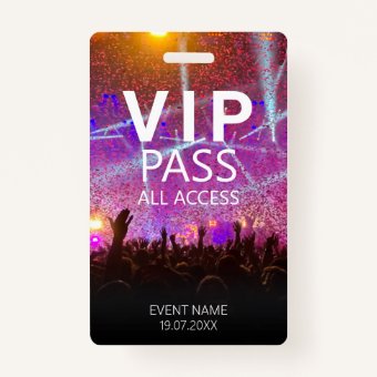 Custom VIP QR Code Event Purple Confetti Badge | Zazzle