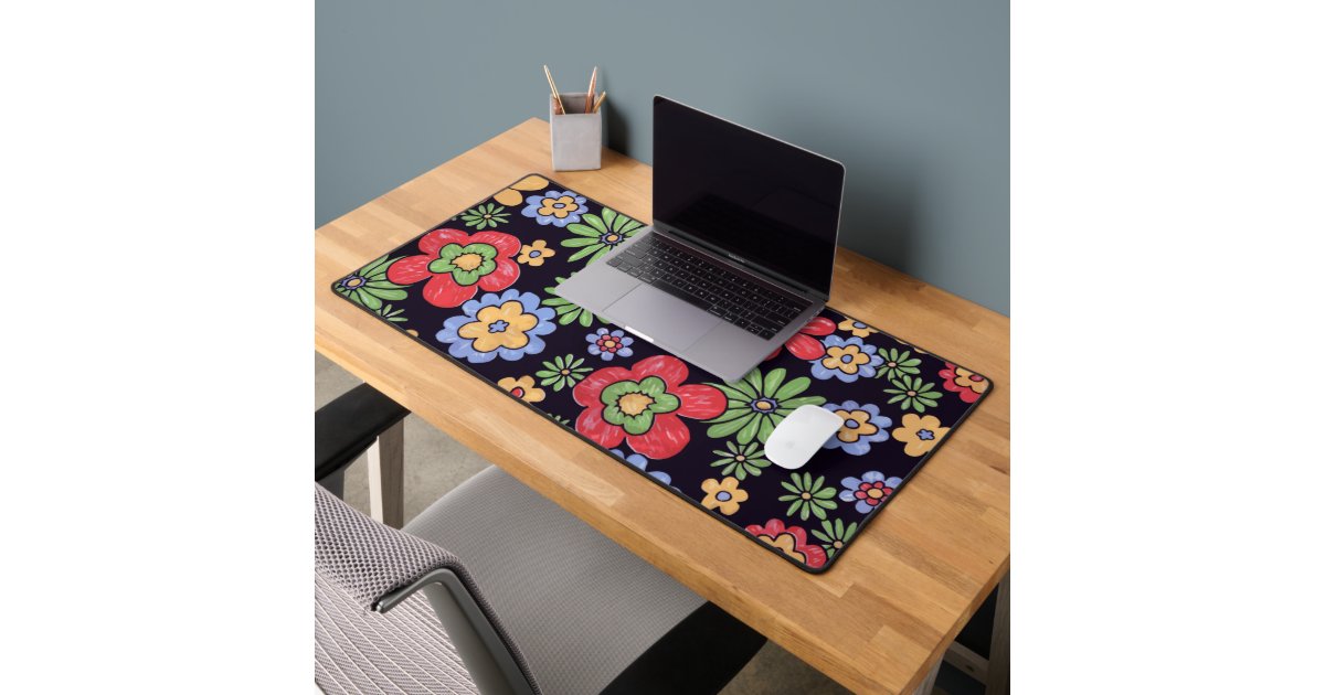 Custom Vivid Colorful Flowers Pattern Print Desk Mat | Zazzle