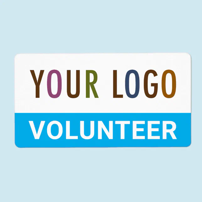 Custom Volunteer Stickers Labels with Logo Blue | Zazzle