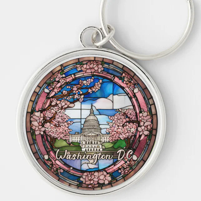 Custom Washington DC Dated Cherry Blossom Keychain | Zazzle