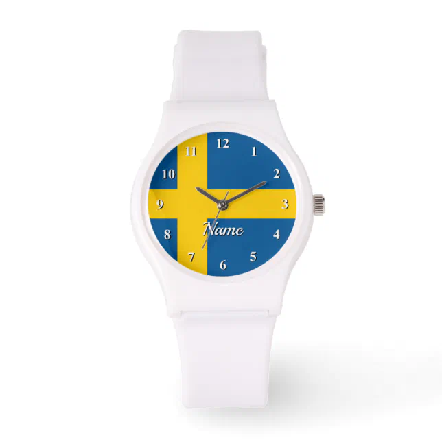 Custom watch with Swedish flag of Sweden | Zazzle