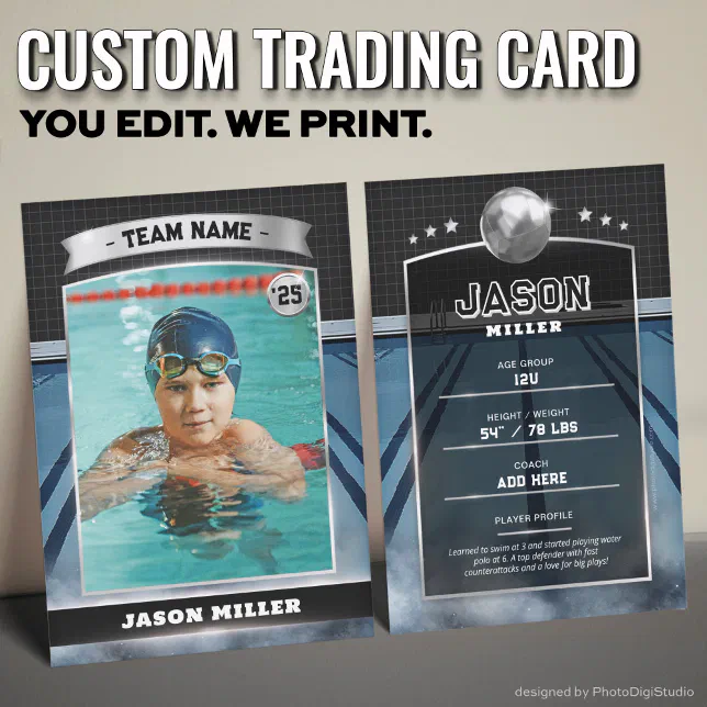 Custom Water Polo Trading Card Blue Silver Card | Zazzle
