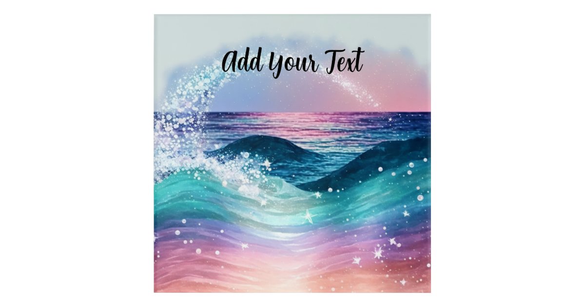 Custom Watercolor Blue Ocean Wave Photo with Name Acrylic Print | Zazzle