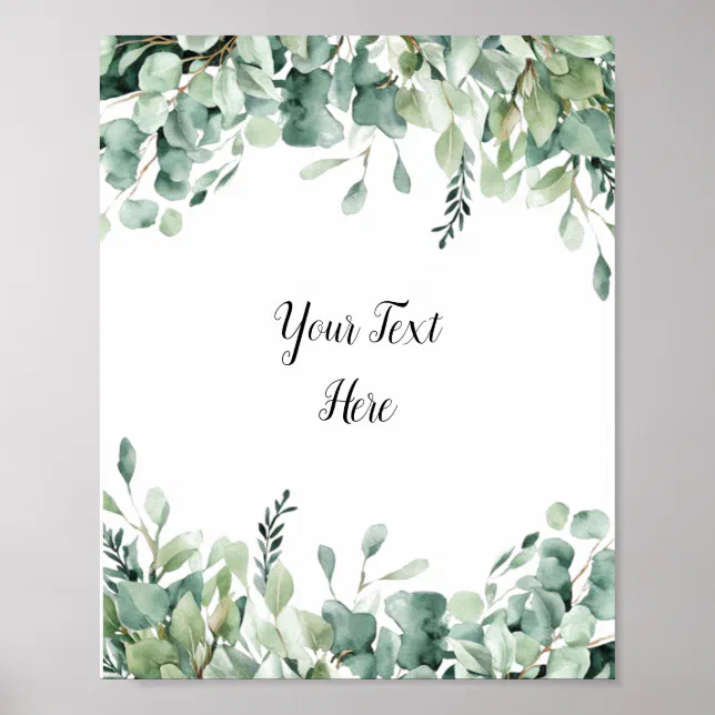 Custom Watercolor Eucalyptus Greenery Sign Poster | Zazzle