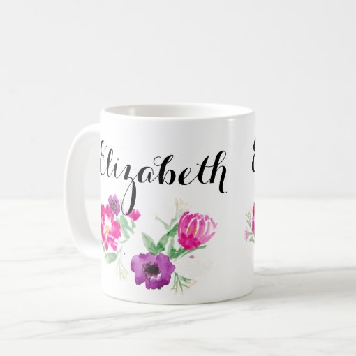 Custom Watercolor Flowers Name Mug | Zazzle