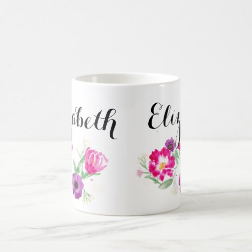 Custom Watercolor Flowers Name Mug | Zazzle