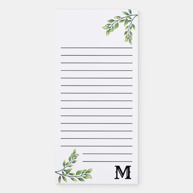 Custom Watercolor Leaves Monogrammed Magnetic Notepad | Zazzle