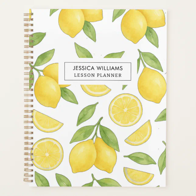 Custom Watercolor Lemon Pattern Teacher Lesson Planner | Zazzle
