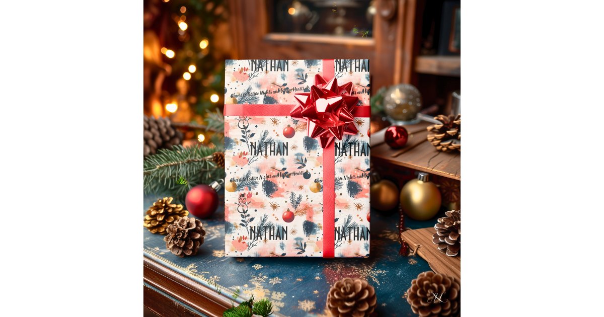 Custom Watercolor Ornaments and Pine Christmas Wrapping Paper | Zazzle