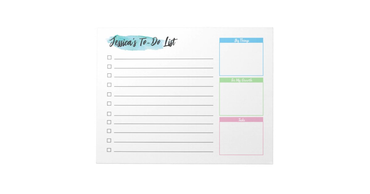 Custom Watercolor Personalized To do list Notepad | Zazzle
