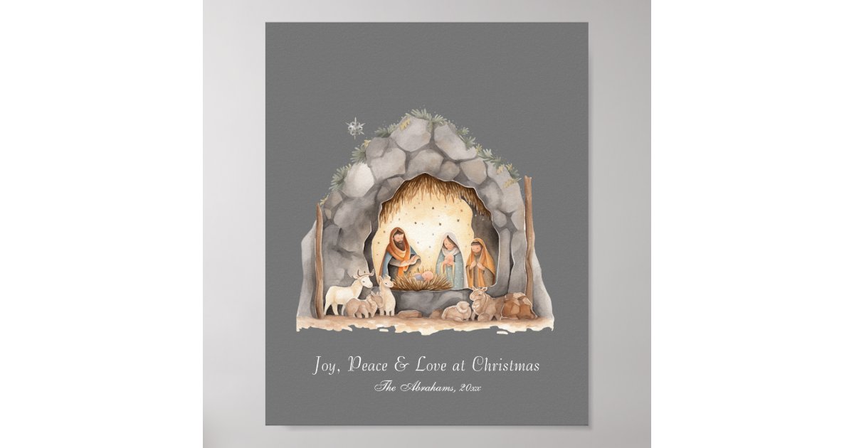 Custom Watercolor Vintage Christmas Nativity Scene Poster | Zazzle