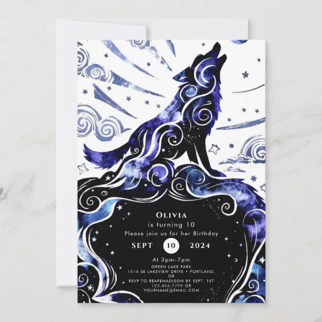 Custom Watercolor Wolf Birthday Invitation | Zazzle