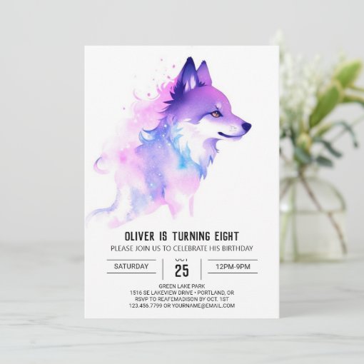 Custom Watercolor Wolf Birthday Invitation | Zazzle