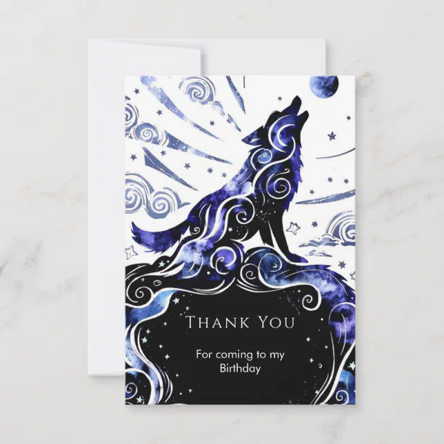 Custom Watercolor Wolf Birthday Thank You Card | Zazzle