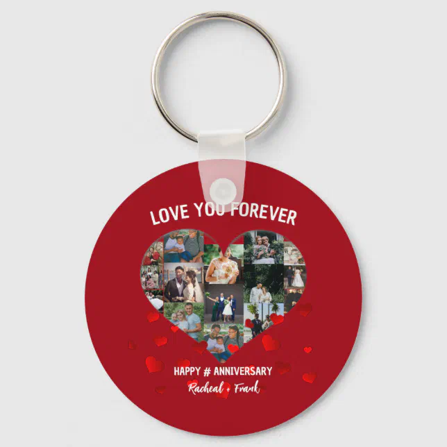 Custom Wedding Anniversary Heart Photo Collage Keychain | Zazzle