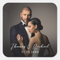 Custom Wedding Bride and Groom's Photo Square Sticker | Zazzle