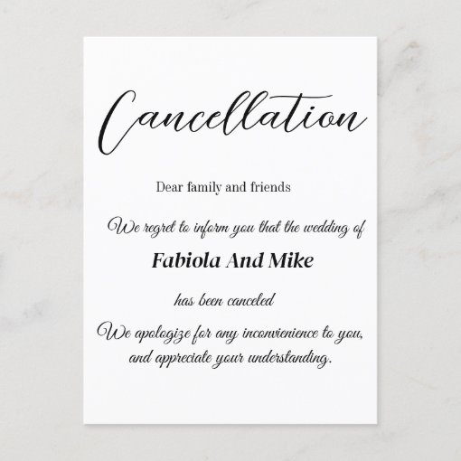 Custom wedding cancellation announcement card | Zazzle