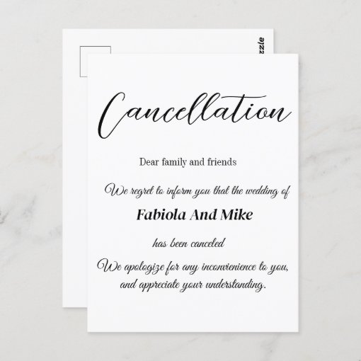 Custom wedding cancellation announcement card | Zazzle