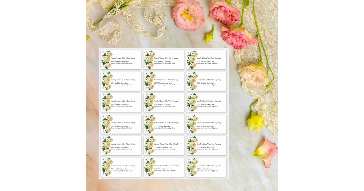 Custom Wedding Guest Yellow Floral Address Labels | Zazzle