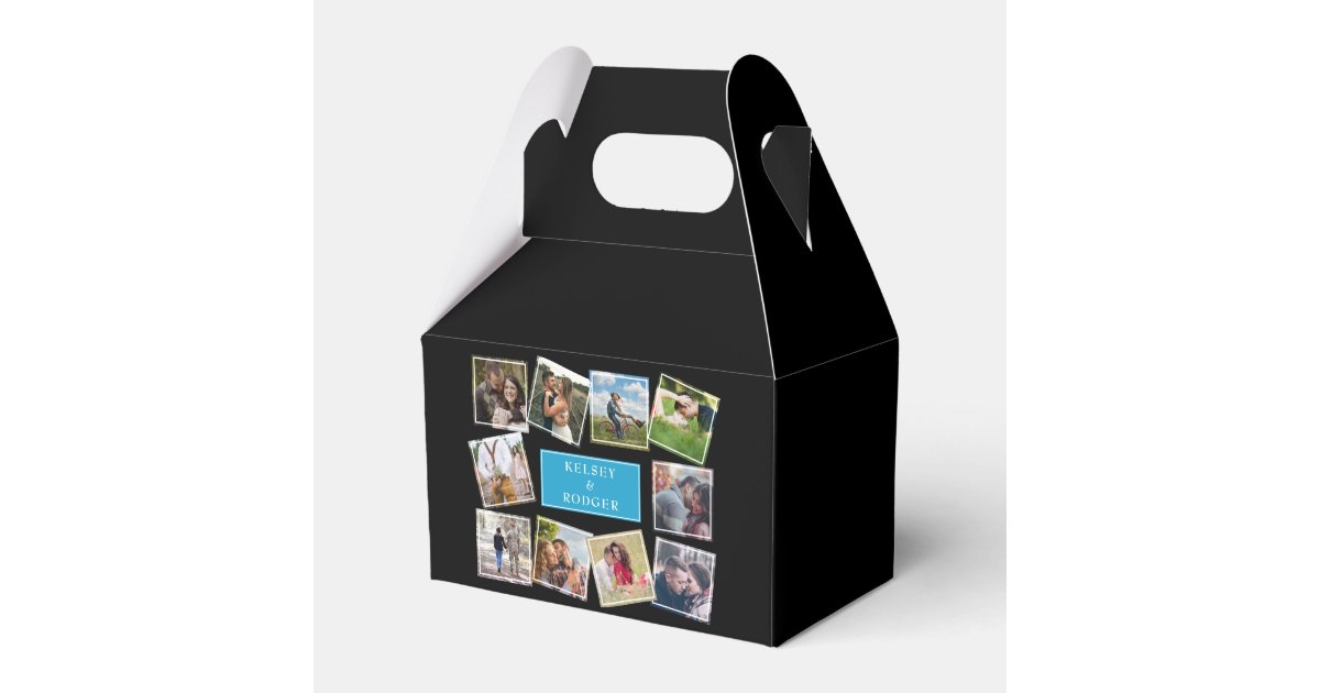 Custom Wedding Photo Collage Black Favor Boxes | Zazzle