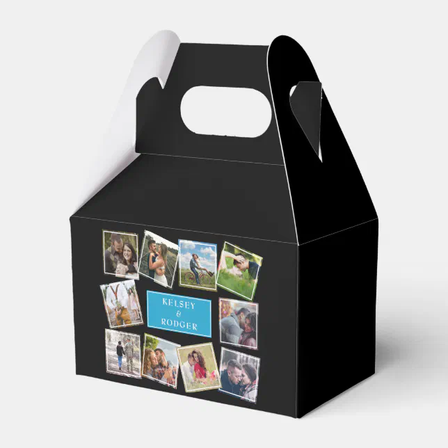 Custom Wedding Photo Collage Black Favor Boxes | Zazzle