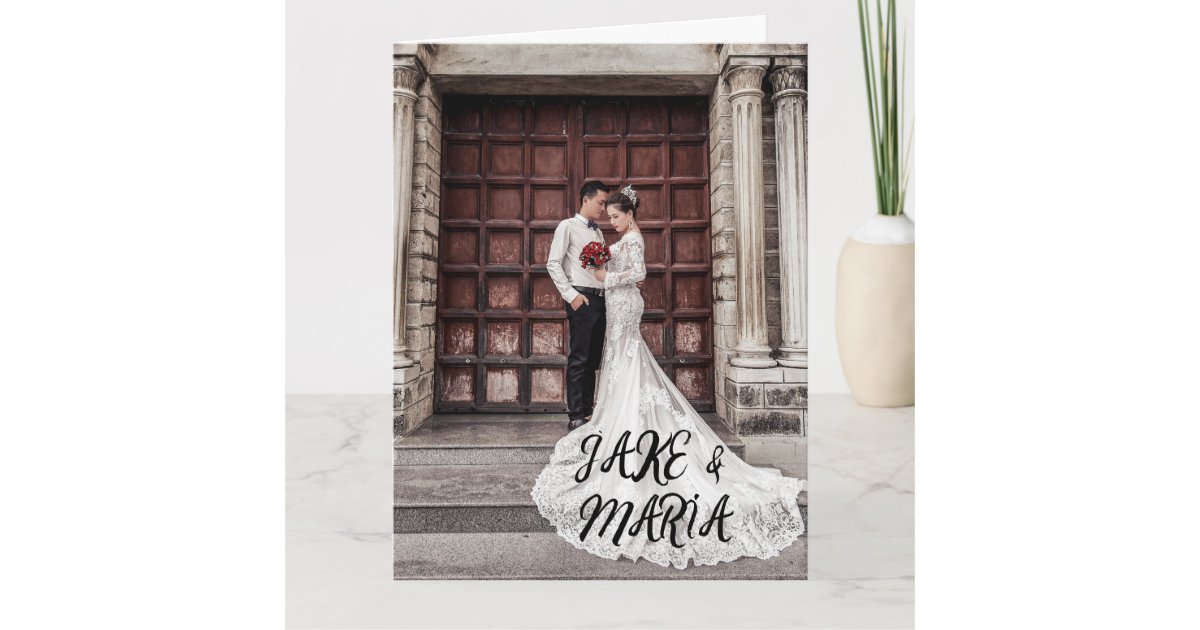 CUSTOM WEDDING PHOTO SCRIPT GREETING CARDS | Zazzle