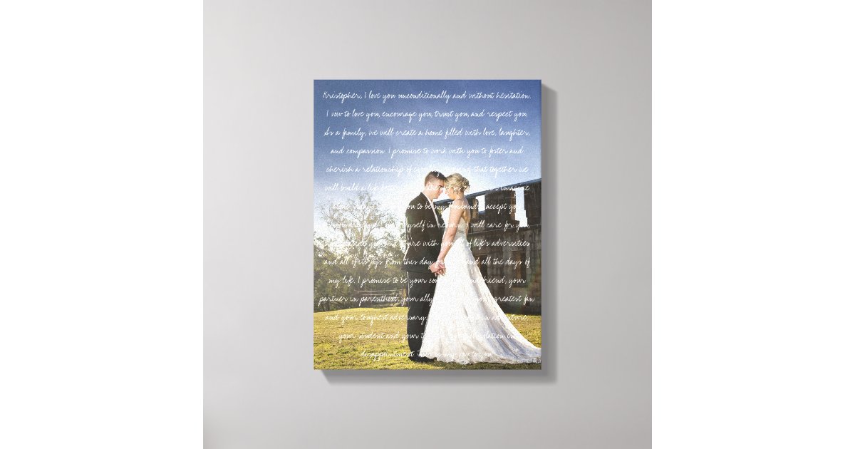 Custom Wedding Photo & Vows Canvas Print | Zazzle