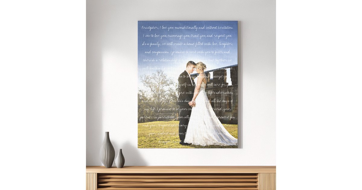 Custom Wedding Photo & Vows Canvas Print | Zazzle