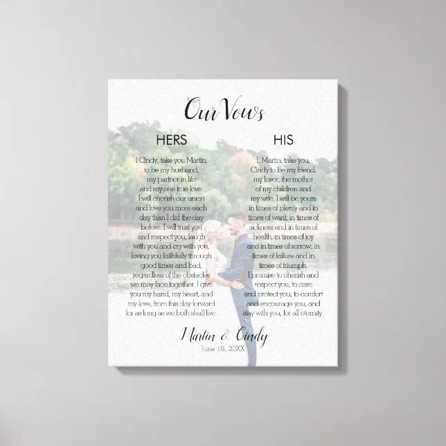 Custom Wedding Photo & Vows Canvas Print | Zazzle