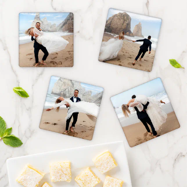 Custom Wedding Photos Coaster Set | Zazzle