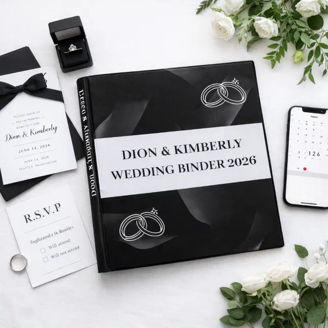 Custom Wedding Planner Binder Minimal Black | Zazzle
