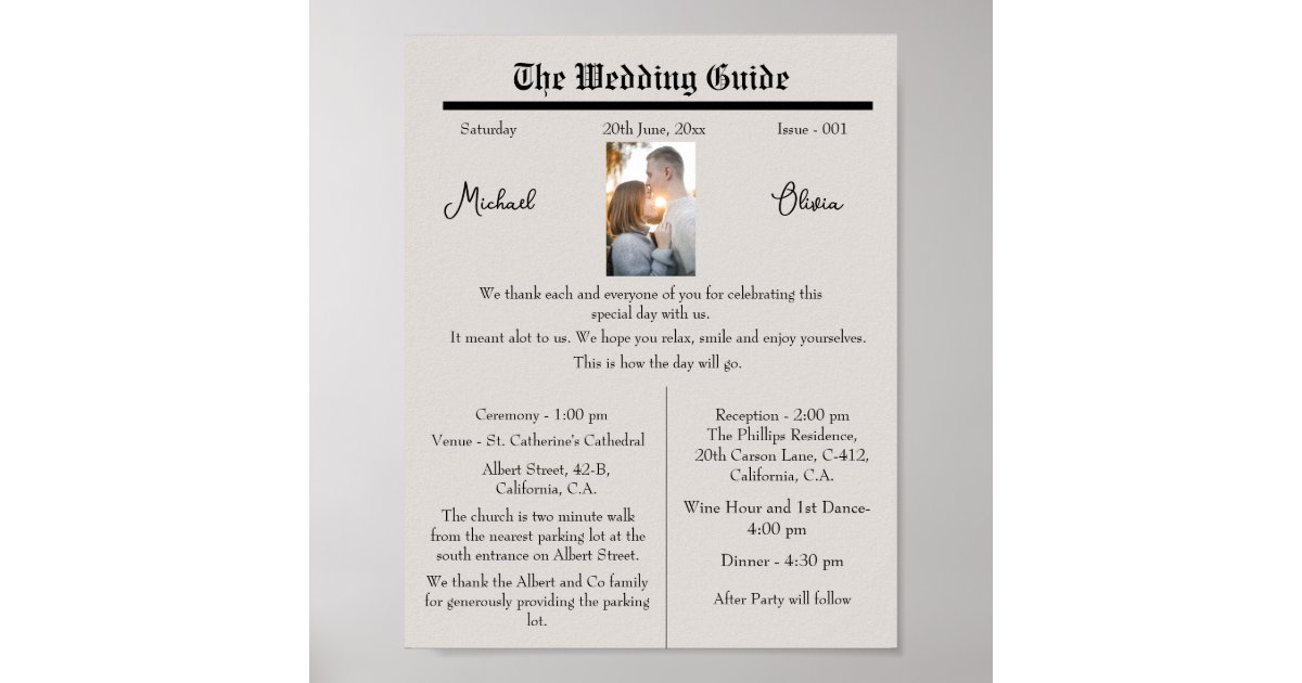 Custom Wedding Program Chart | Zazzle
