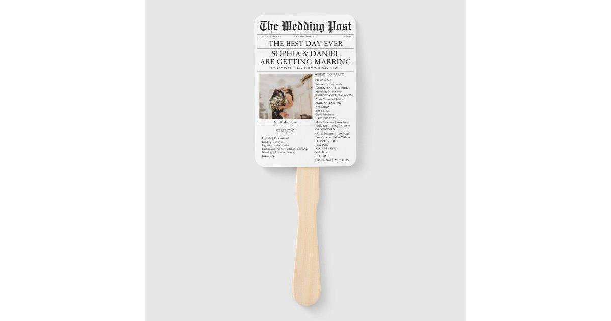 Custom Wedding Program Timeline Fan with Newspaper | Zazzle