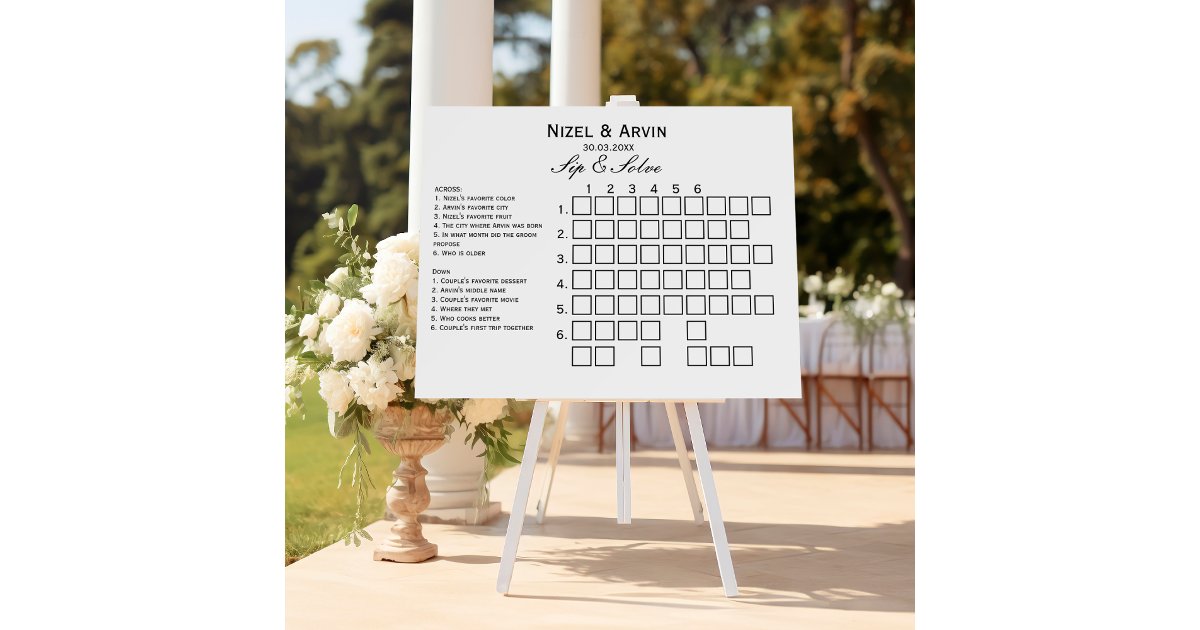 Custom Wedding sip solve crossword puzzle template Foam Board | Zazzle