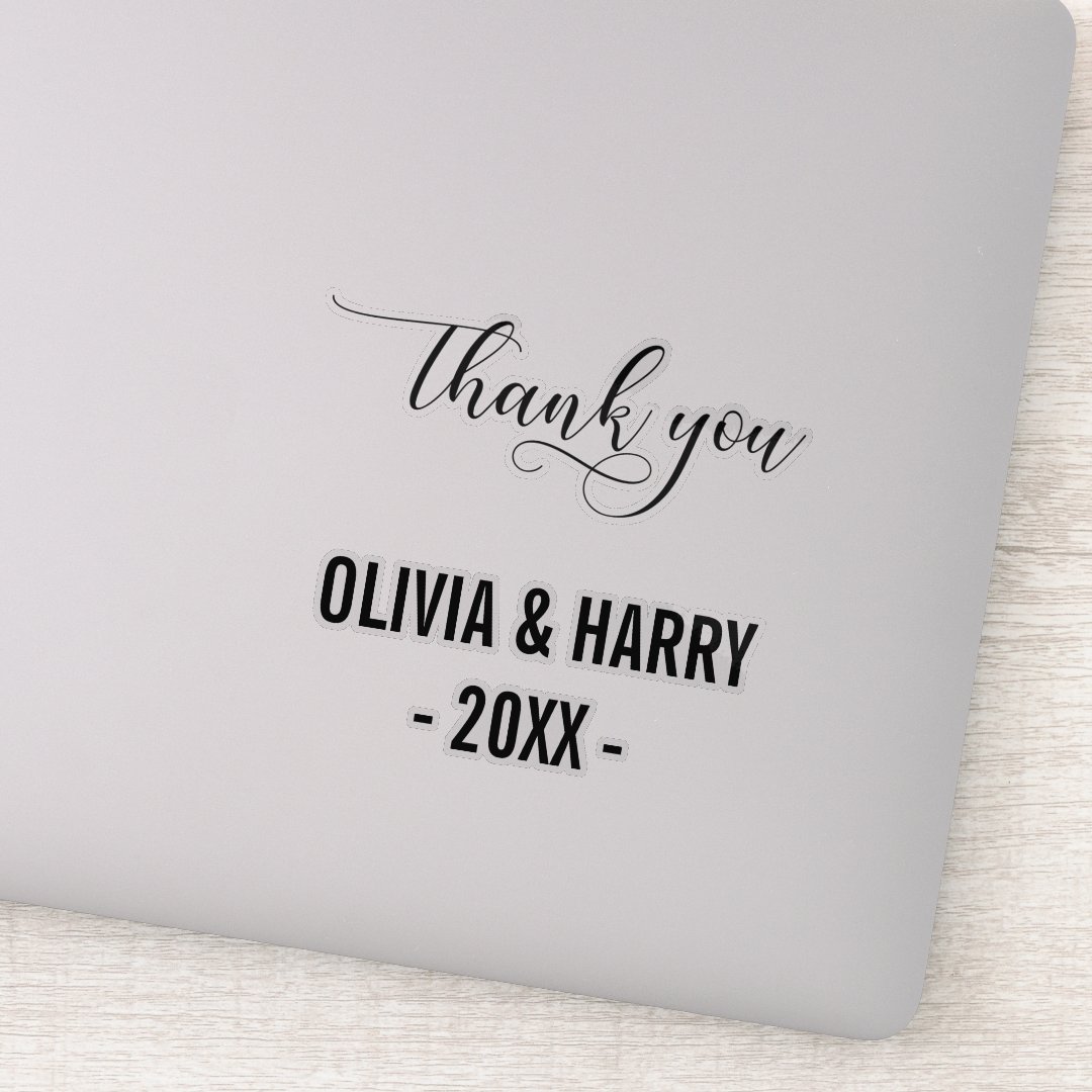 Custom Wedding Thank You & Names Contour Stickers | Zazzle