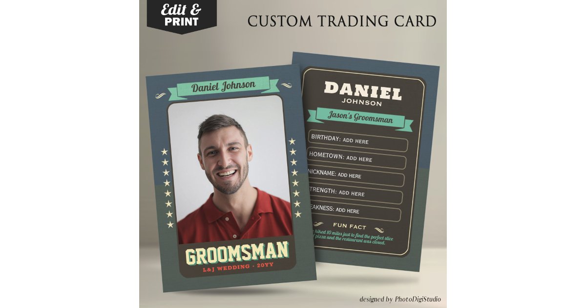 Custom Wedding Trading Cards, Retro Groomsmen Card | Zazzle