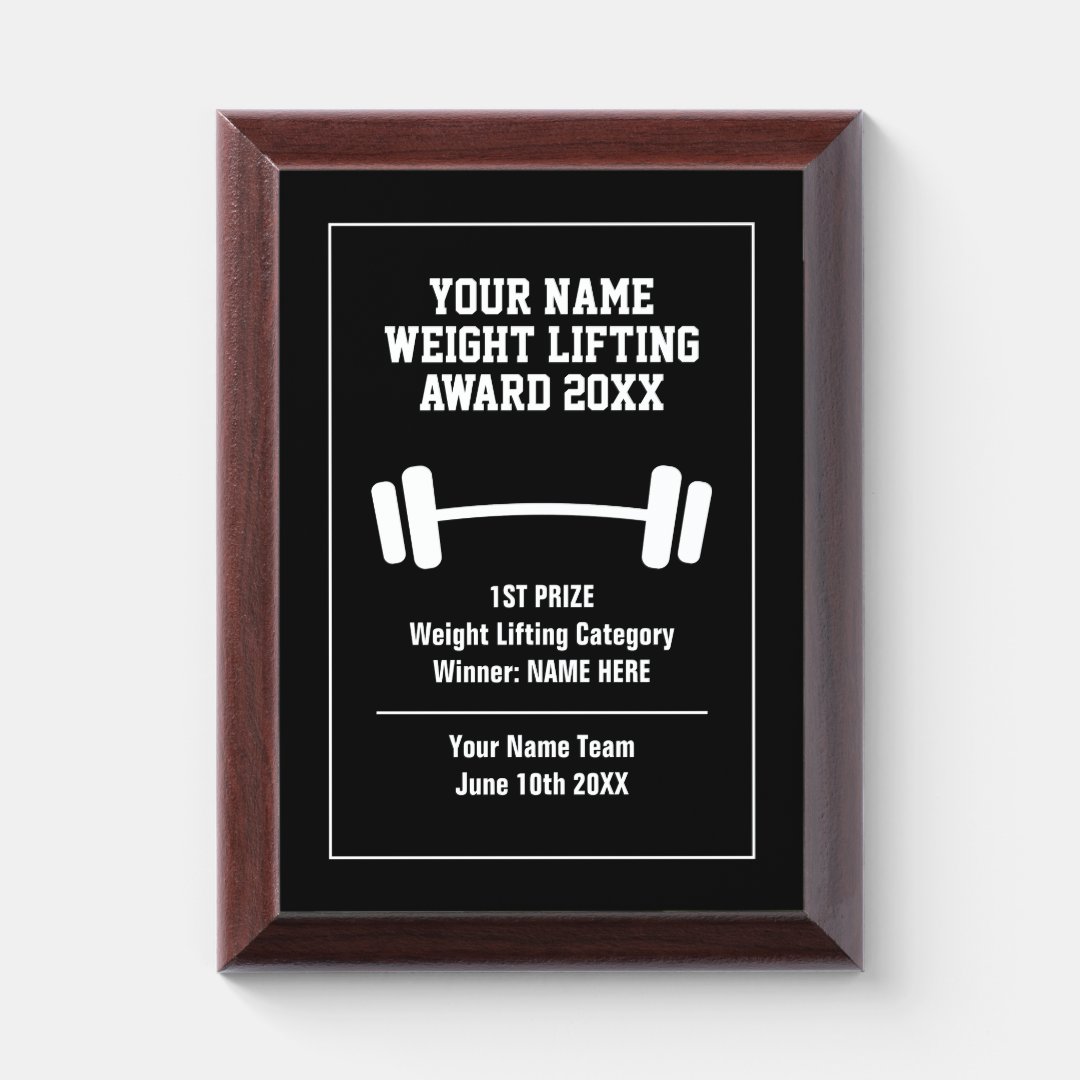 Custom weight lifting championship sports prize award plaque | Zazzle