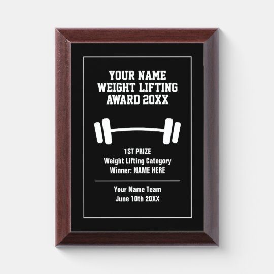Custom weight lifting championship sports prize award plaque | Zazzle.com