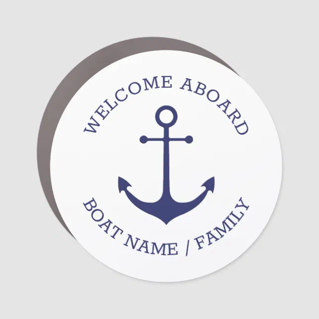 Custom Welcome Aboard nautical anchor navy white Car Magnet | Zazzle