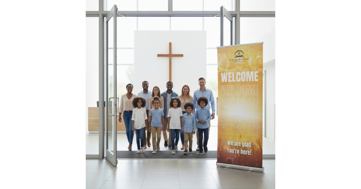 Custom Welcome Church Vertical Retractable Banner | Zazzle
